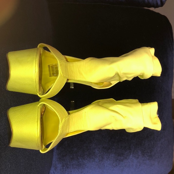 Privileged | Shoes | Size 1 Neon Yellow Platforms With Gold Cross Heel ...